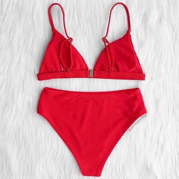 Daisys Boutique | Swim | Sale Red High Waisted Cheeky Triangle Bikini ...